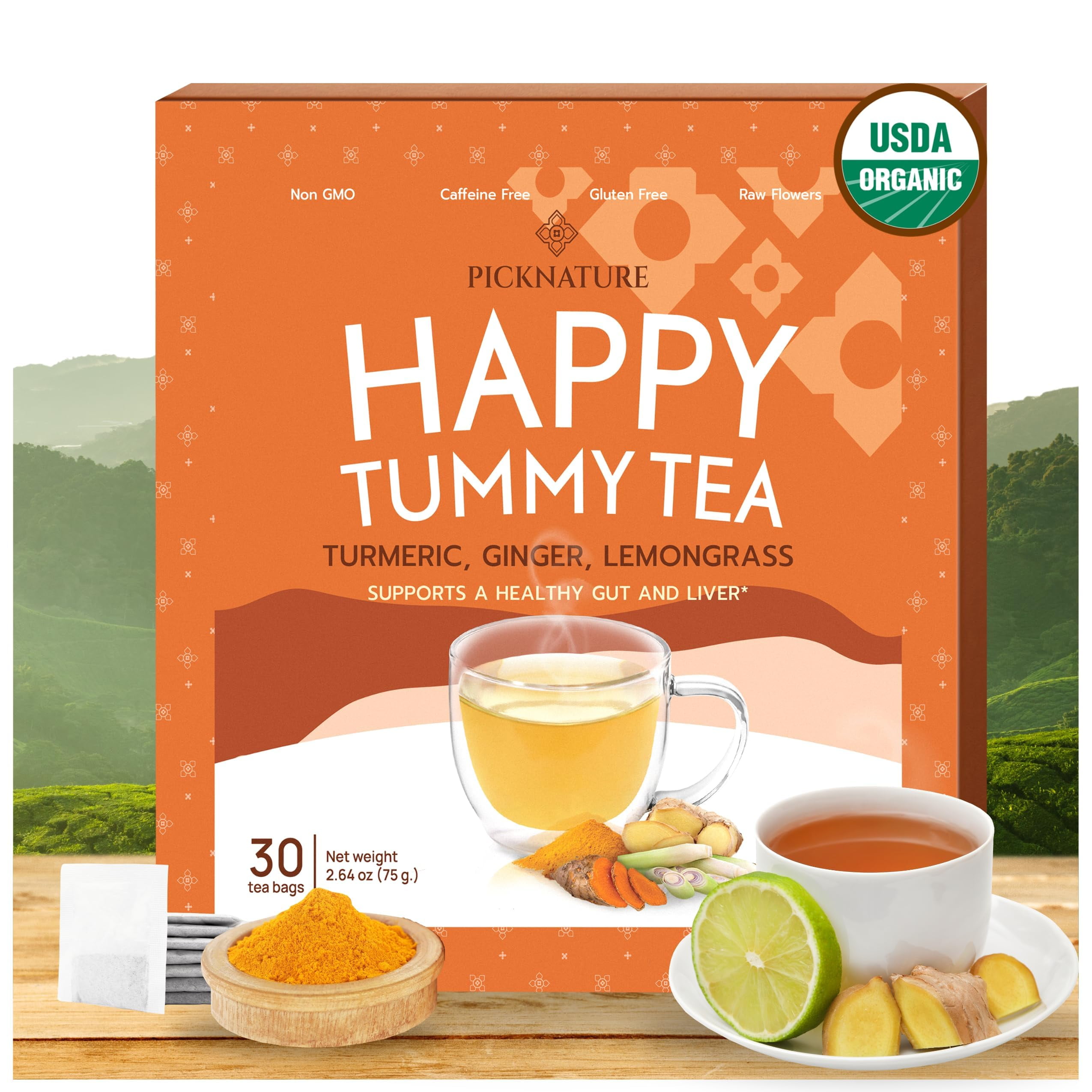 PICKNATURE USDA Organic Happy Tummy Tea - Digestive tea with Lemongrass ...