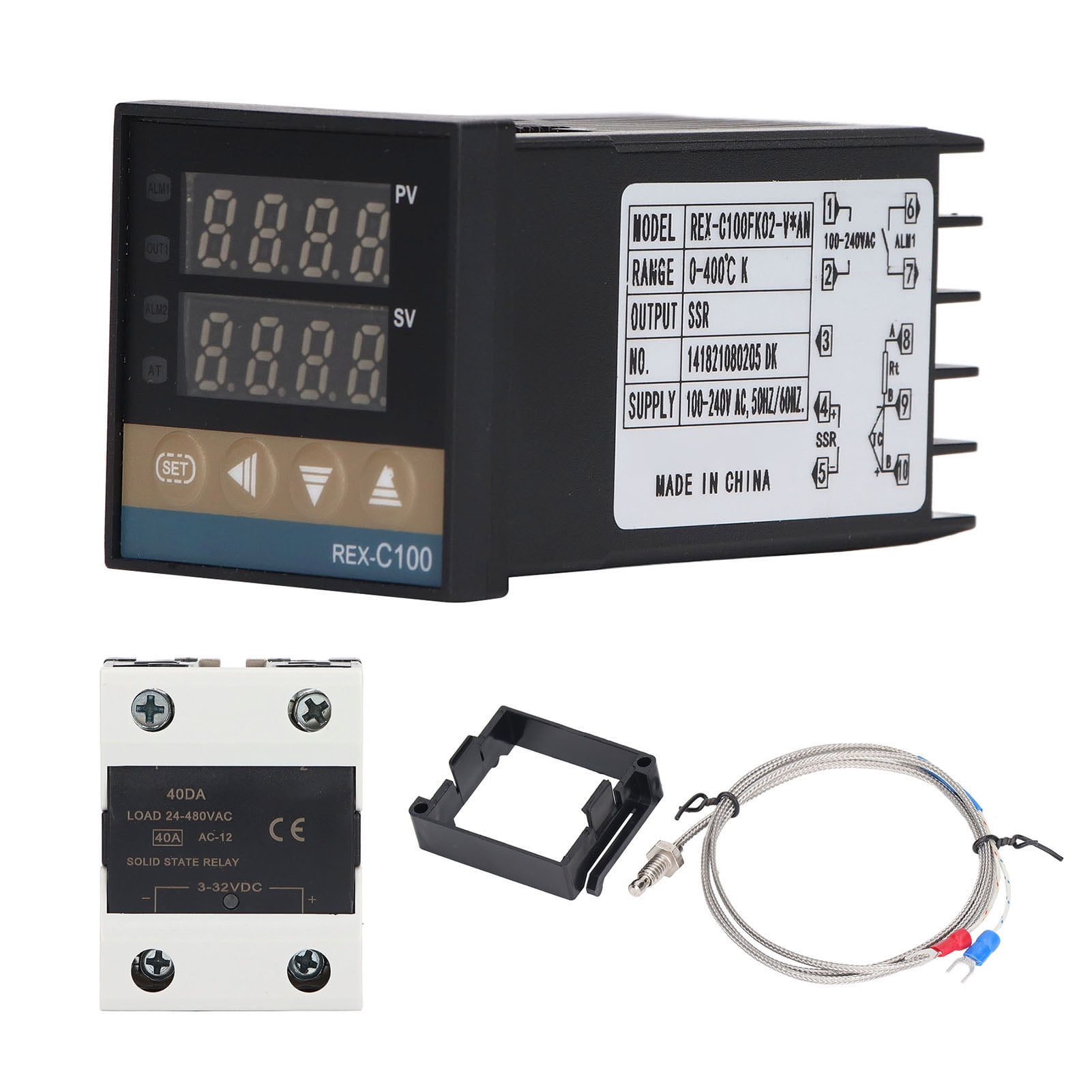 PID Temperature Controller Set, 3-Piece Digital Thermocouple Relay Module, 0-400°C, 100-240V 40A ...