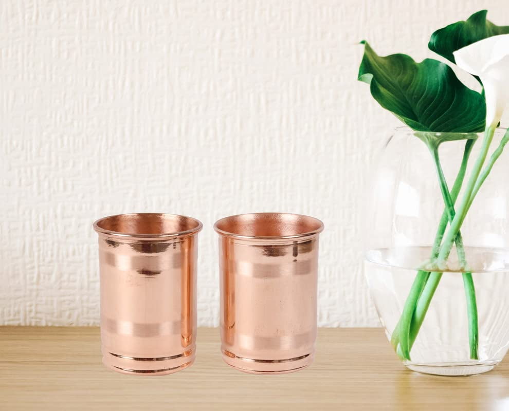 PIEPOT l Pure Copper Water Glass Set of 2 l Copper Glass Small l Copper Glass Tumbler l Plain ...