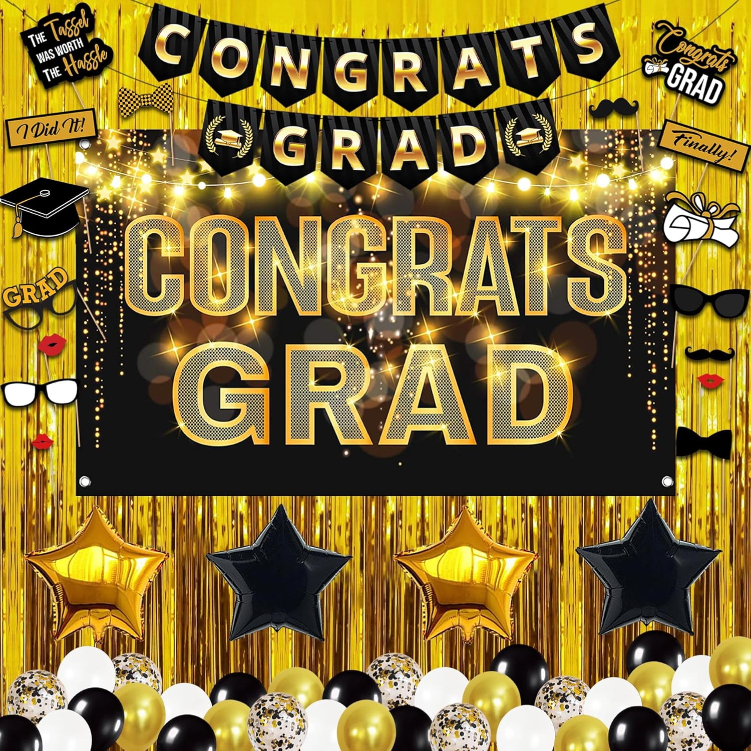 PIESSF, Black and Gold Graduation Decorations Class of 2025 - Huge ...