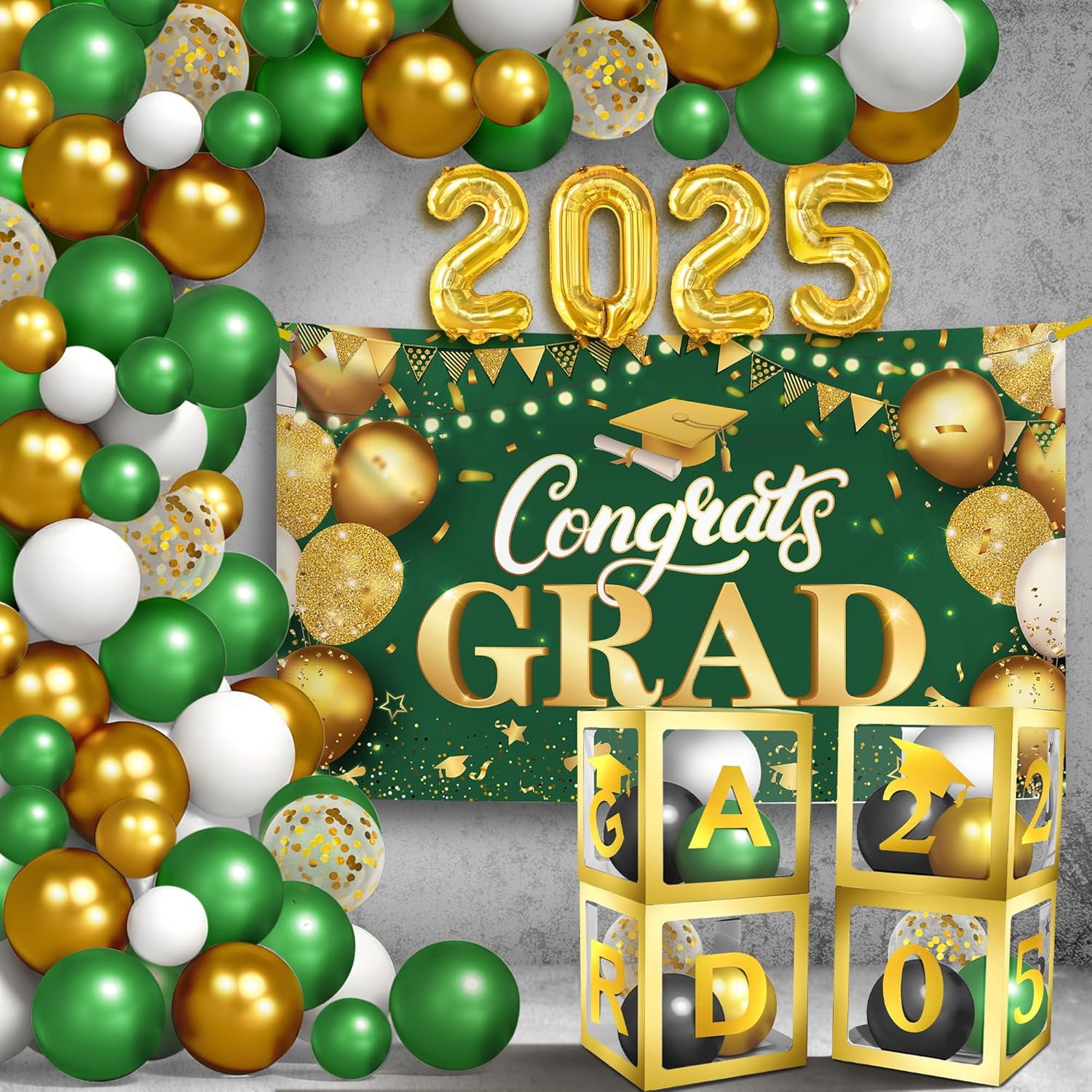 PIESSF, Green and Gold Graduation Decorations Class of 2025 - Huge ...