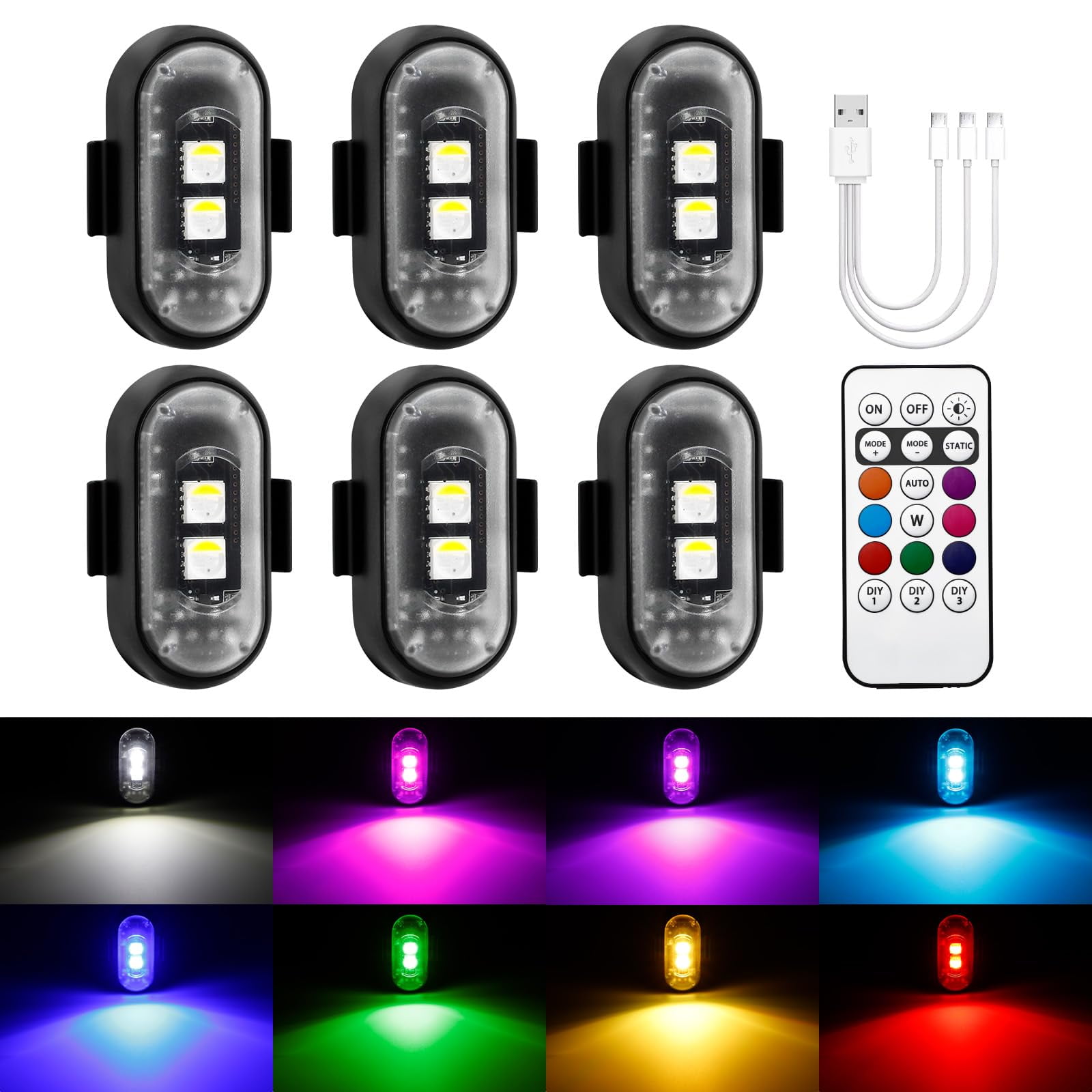 PIFOOG 6PCS Wireless LED Strobe Lights with Remote Anti Collision Light ...