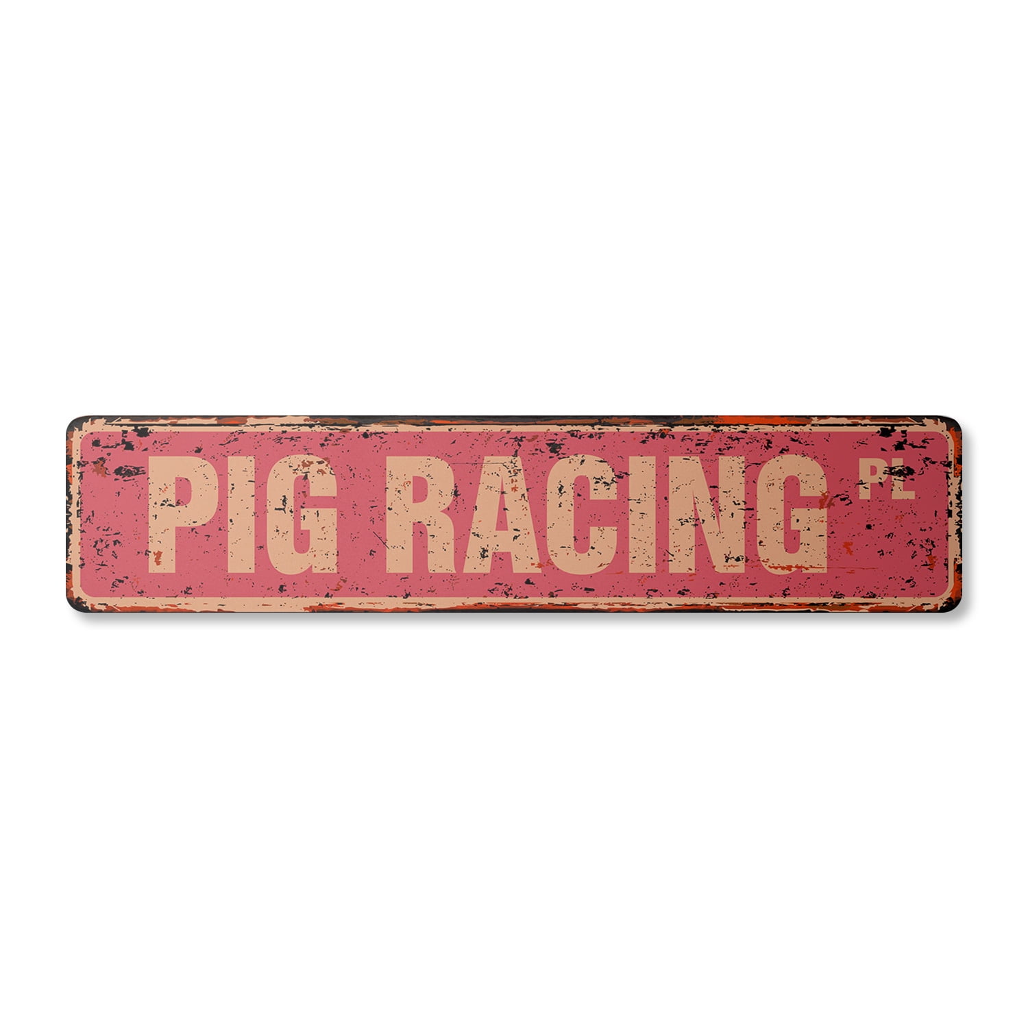 PIG RACING Vintage Plastic Street Sign race racer competition fair ...