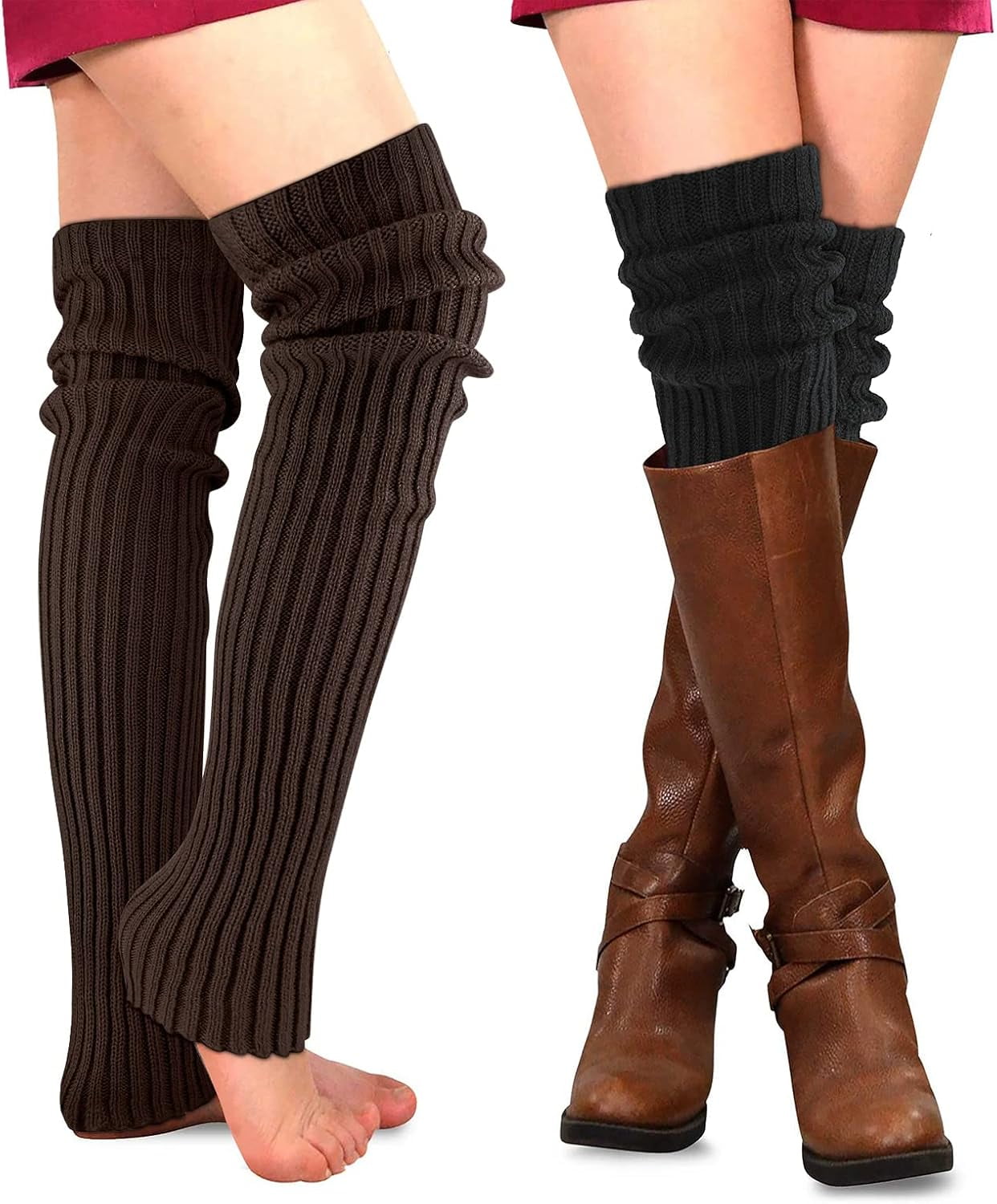 PIKADINGNIS 2 Pairs Winter Leg Warmers for Women, Thigh High Socks Over Knee Footless Socks ...