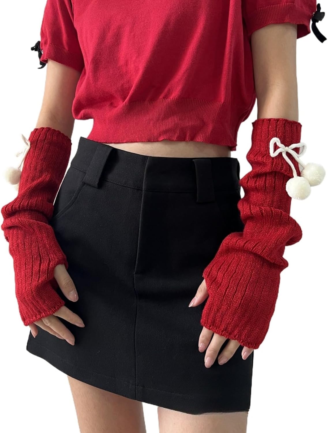 PIKADINGNIS Arm Warmers for Women Cute Y2k Girls Punk Cotton Knitted ...