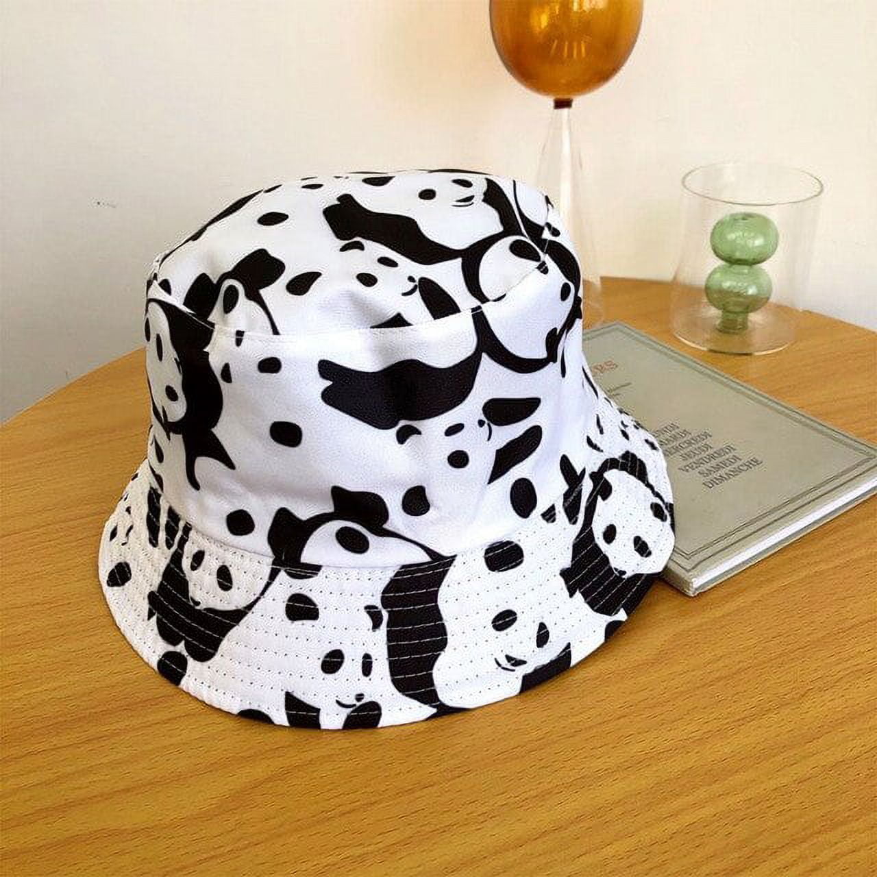 PIKADINGNIS Baru Kartun Sapi Panda Lucu Hitam Putih Topi Ember untuk ...