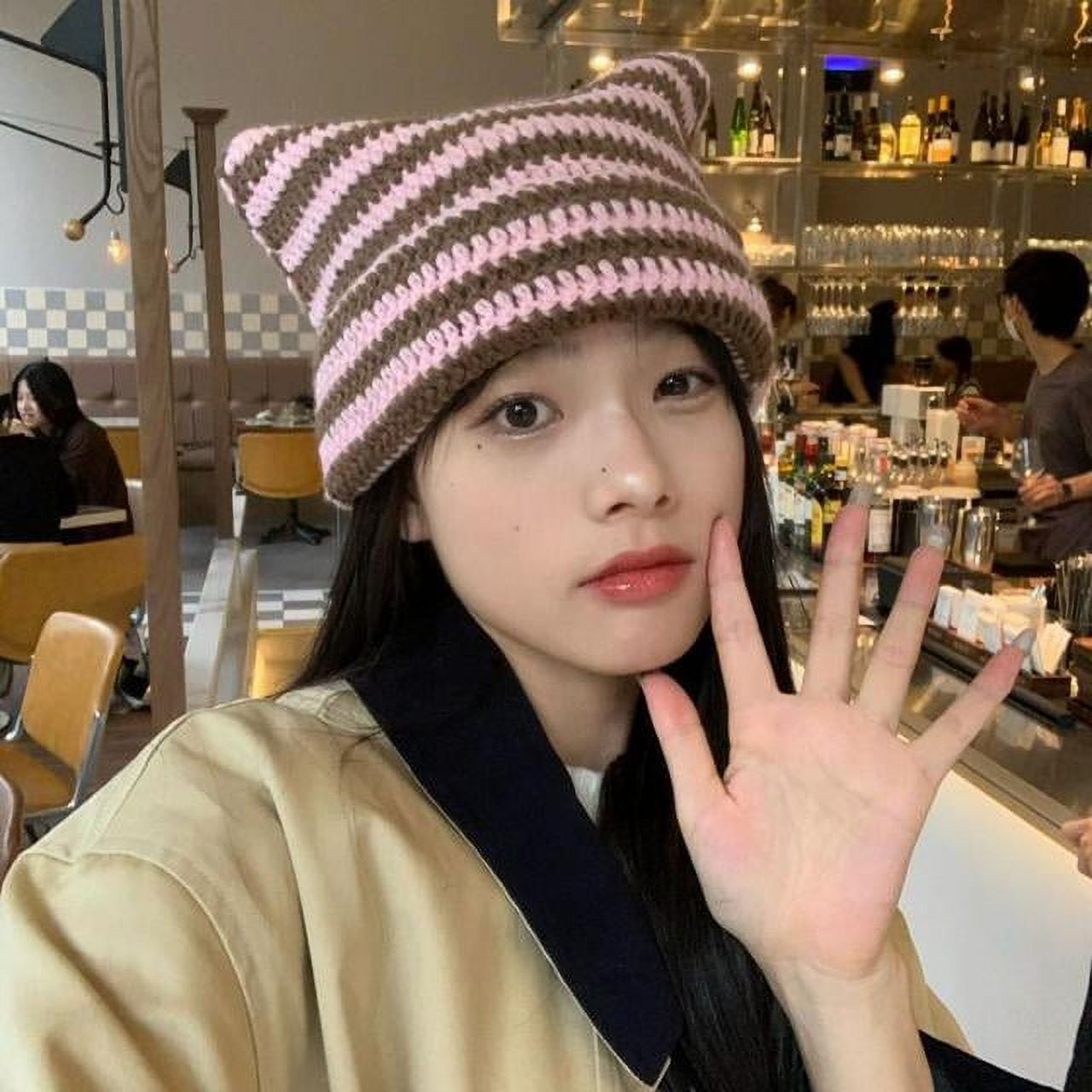 PIKADINGNIS Beanie Bergaris Baru dengan Telinga Kucing Wanita Topi ...