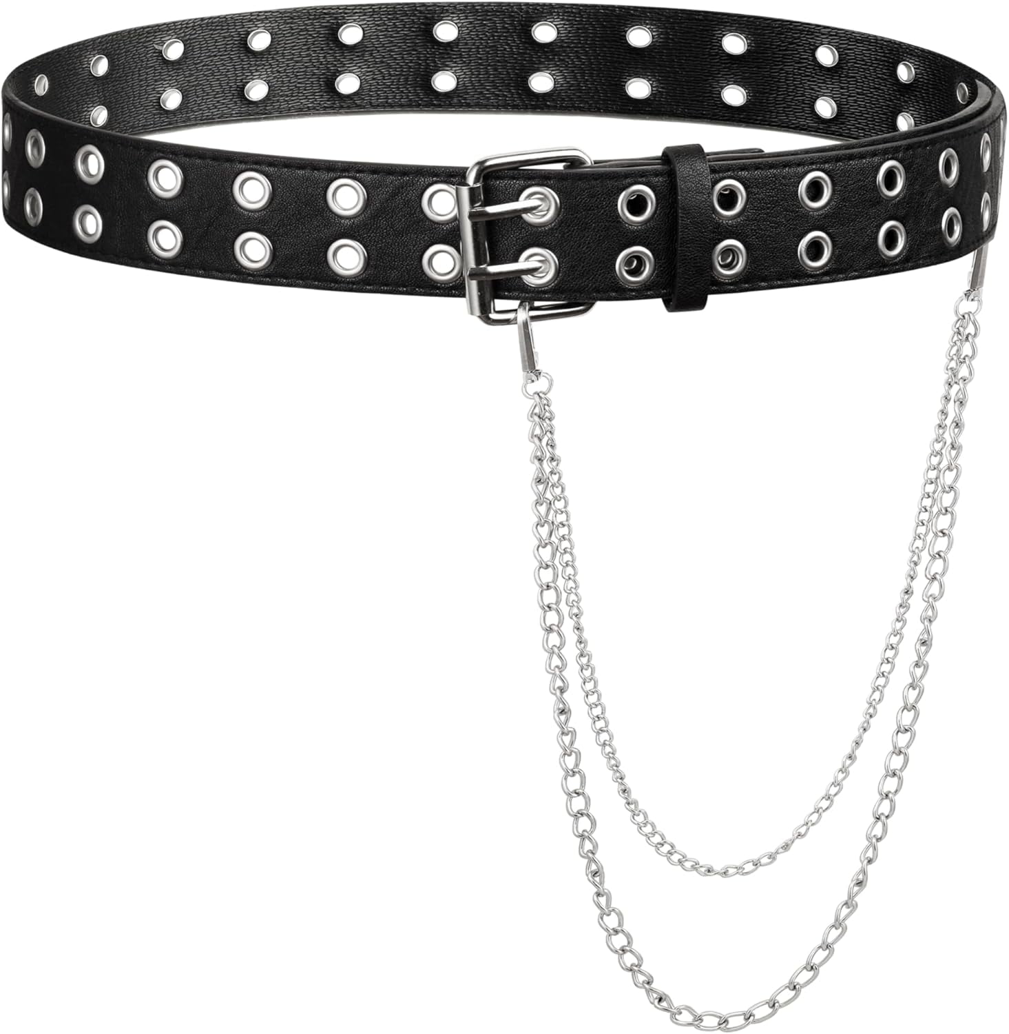 PIKADINGNIS Black PU leather Belt With Detachable Chain, Emo Belt, Punk Belt, Grunge Belt ...