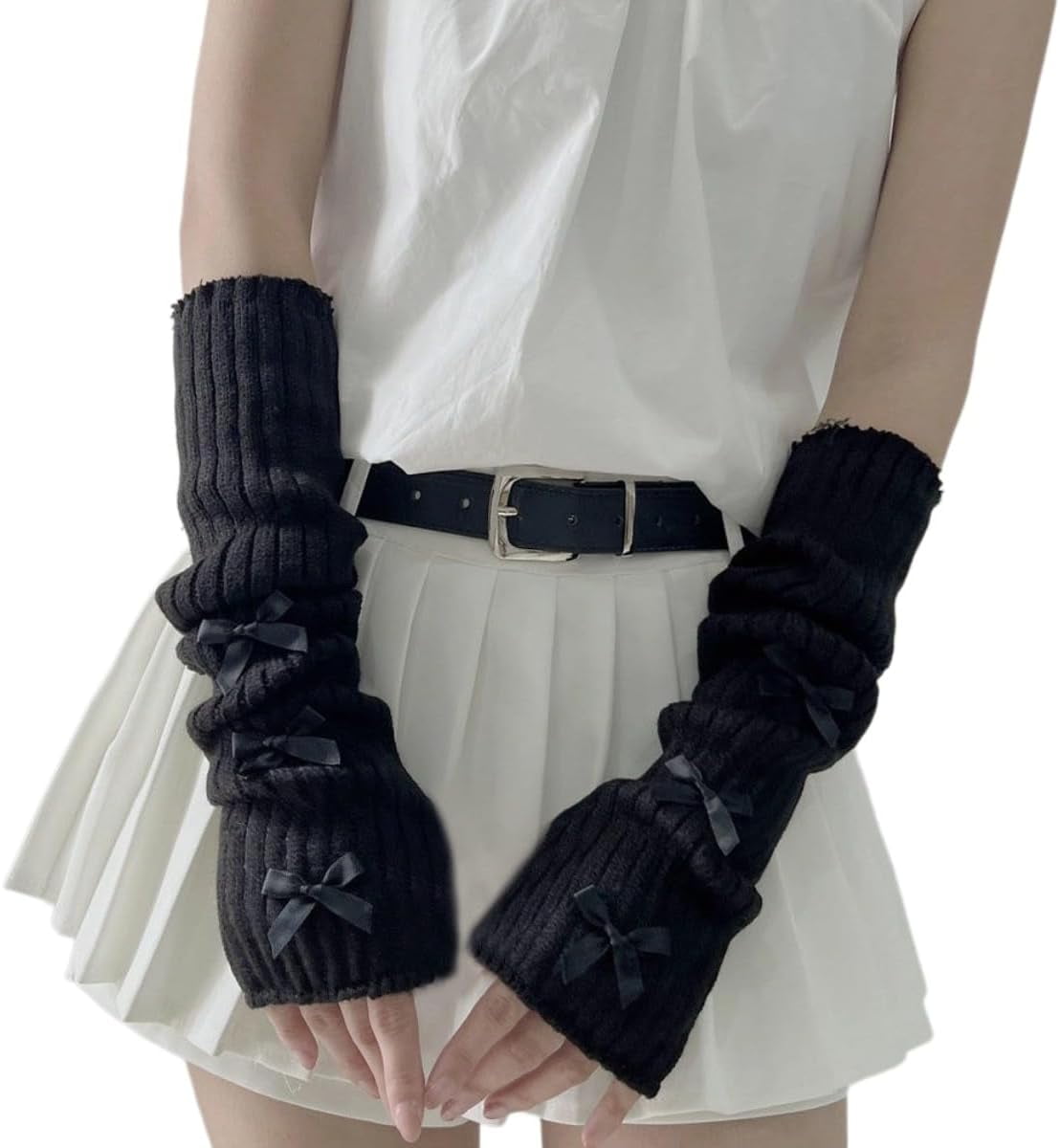 PIKADINGNIS Cute Y2K Bow Arm Warmers Kawaii Half Finger Adorable ...