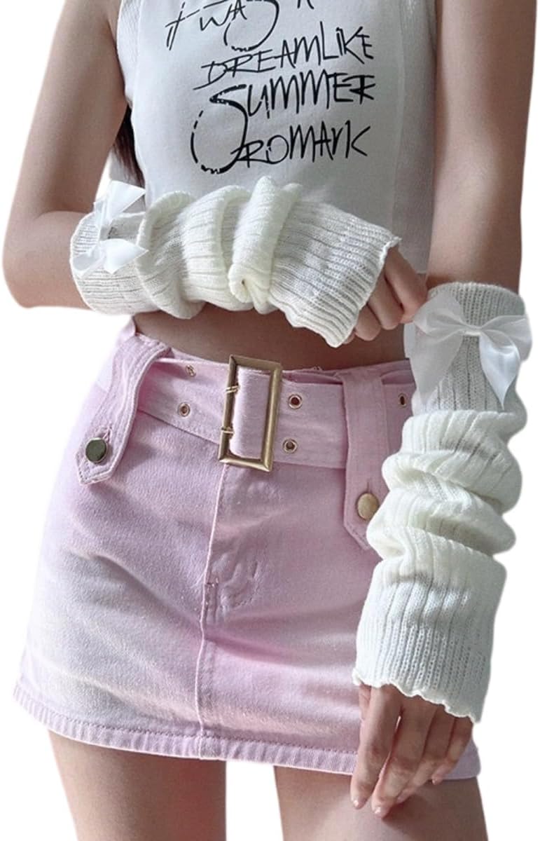 PIKADINGNIS Cute Y2K Bowknot Arm Warmers Kawaii Half Finger Adorable ...