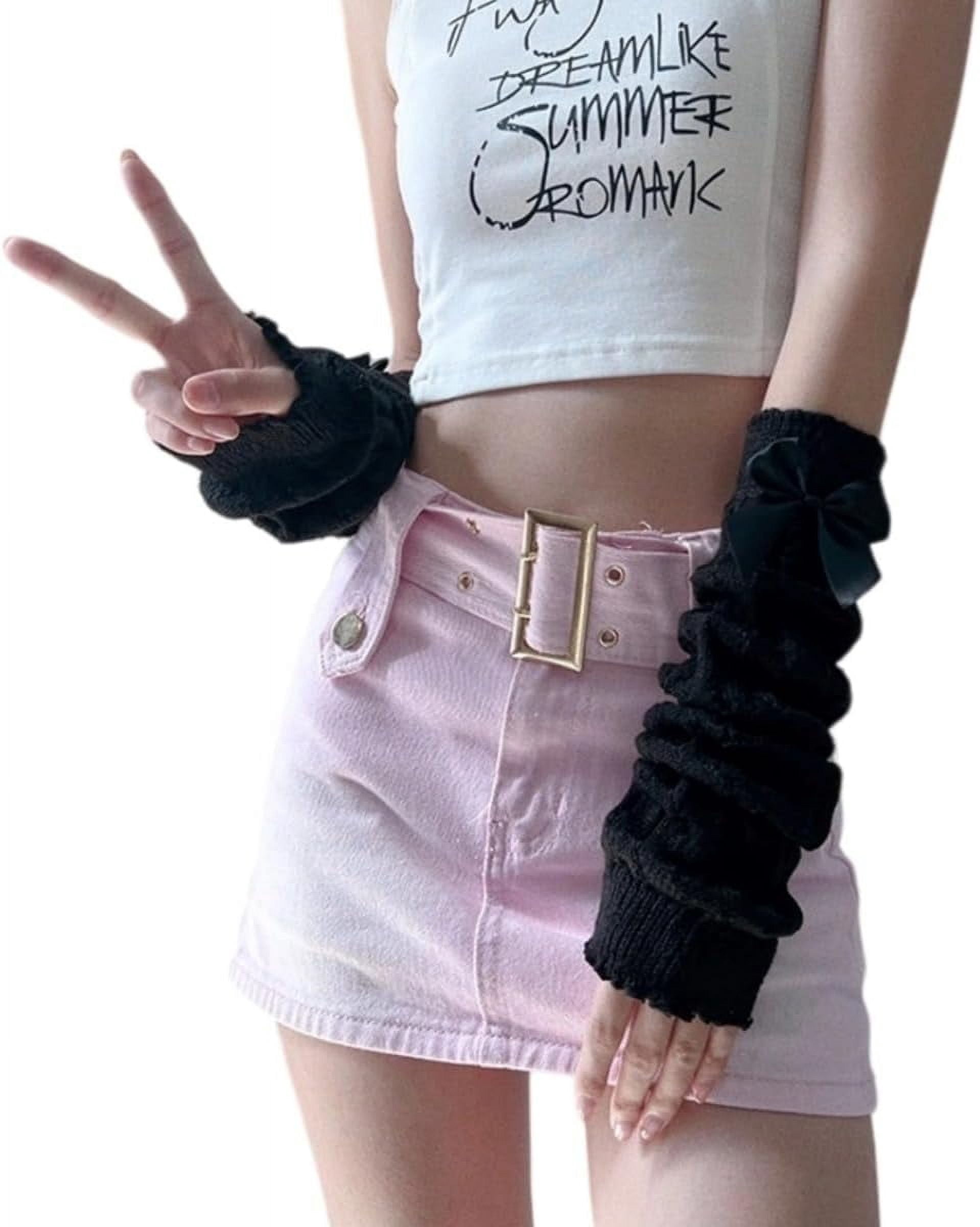 PIKADINGNIS Cute Y2K Bowknot Arm Warmers Kawaii Half Finger Adorable ...