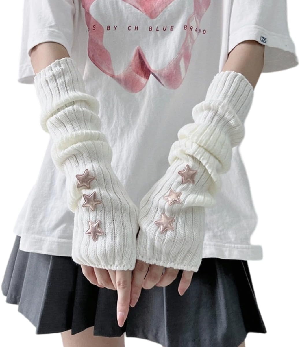 PIKADINGNIS Cute Y2K Star Arm Warmers Kawaii Half Finger Adorable ...