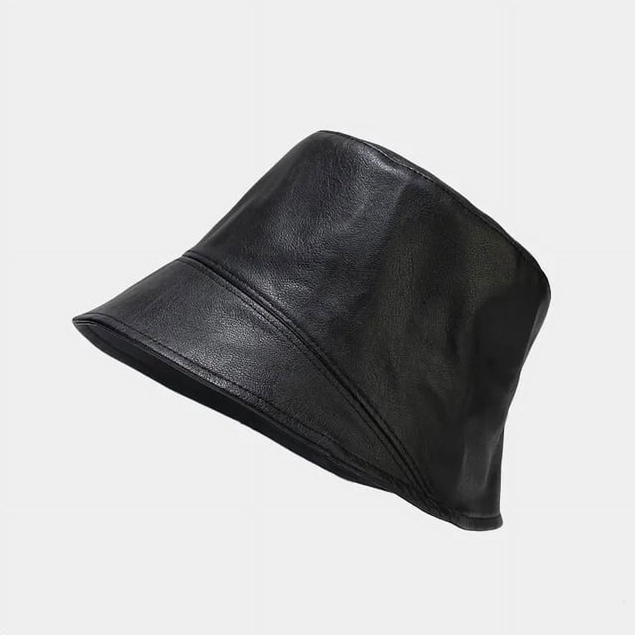 PIKADINGNIS Faux Leather Bucket Hat Women Reversible Pu and Cotton Soild Sun Hat Fashion Autumn ...