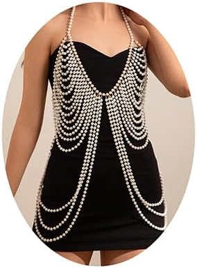 PIKADINGNIS Faux Pearls Body Chains Layered Tassel Bra Chain Halter Top ...