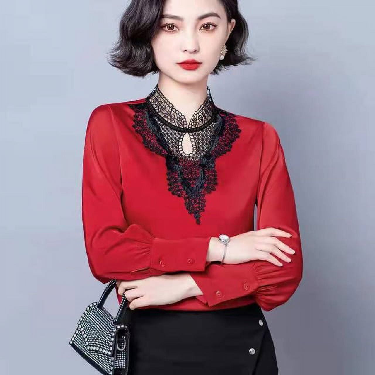 PIKADINGNIS High Quality Silk Fabric Women Blouses Elegant Hollow Out ...