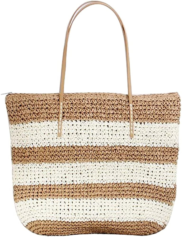PIKADINGNIS Large Straw Bag for Women, Color Block Pattern Stripes ...