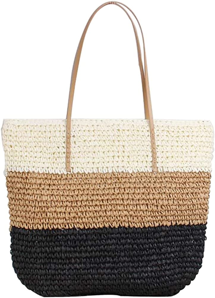 PIKADINGNIS Large Straw Bag for Women, Color Block Pattern Stripes ...