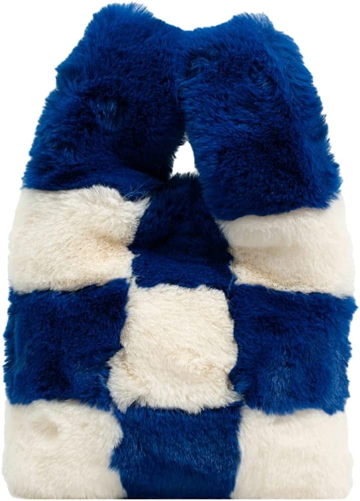 PIKADINGNIS Mini Tote Bag Women Lattice Stylish Fluffy Plush Handbag ...