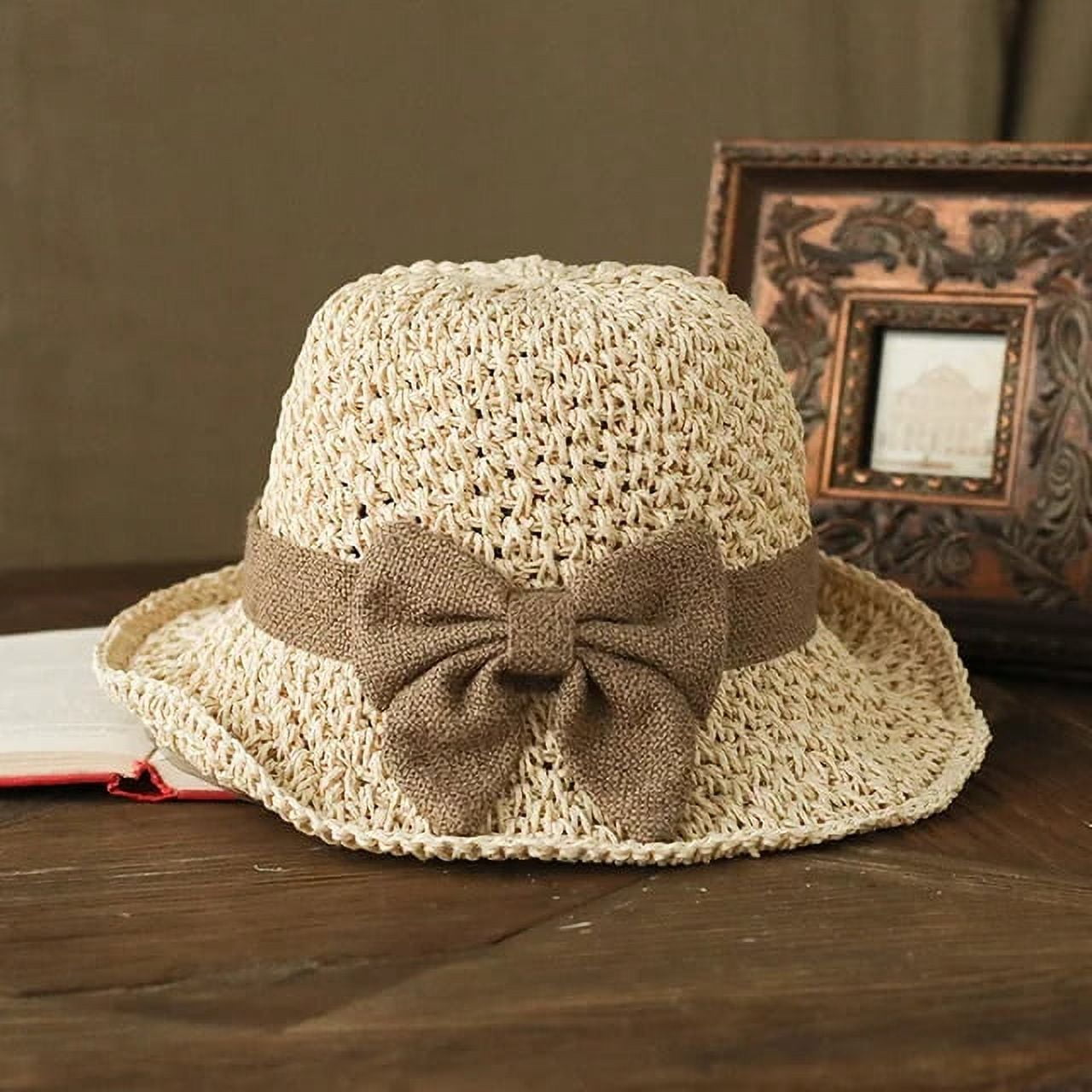 PIKADINGNIS New 2022 Summer Women Straw Hat Bowknot Wide Brim Floppy ...