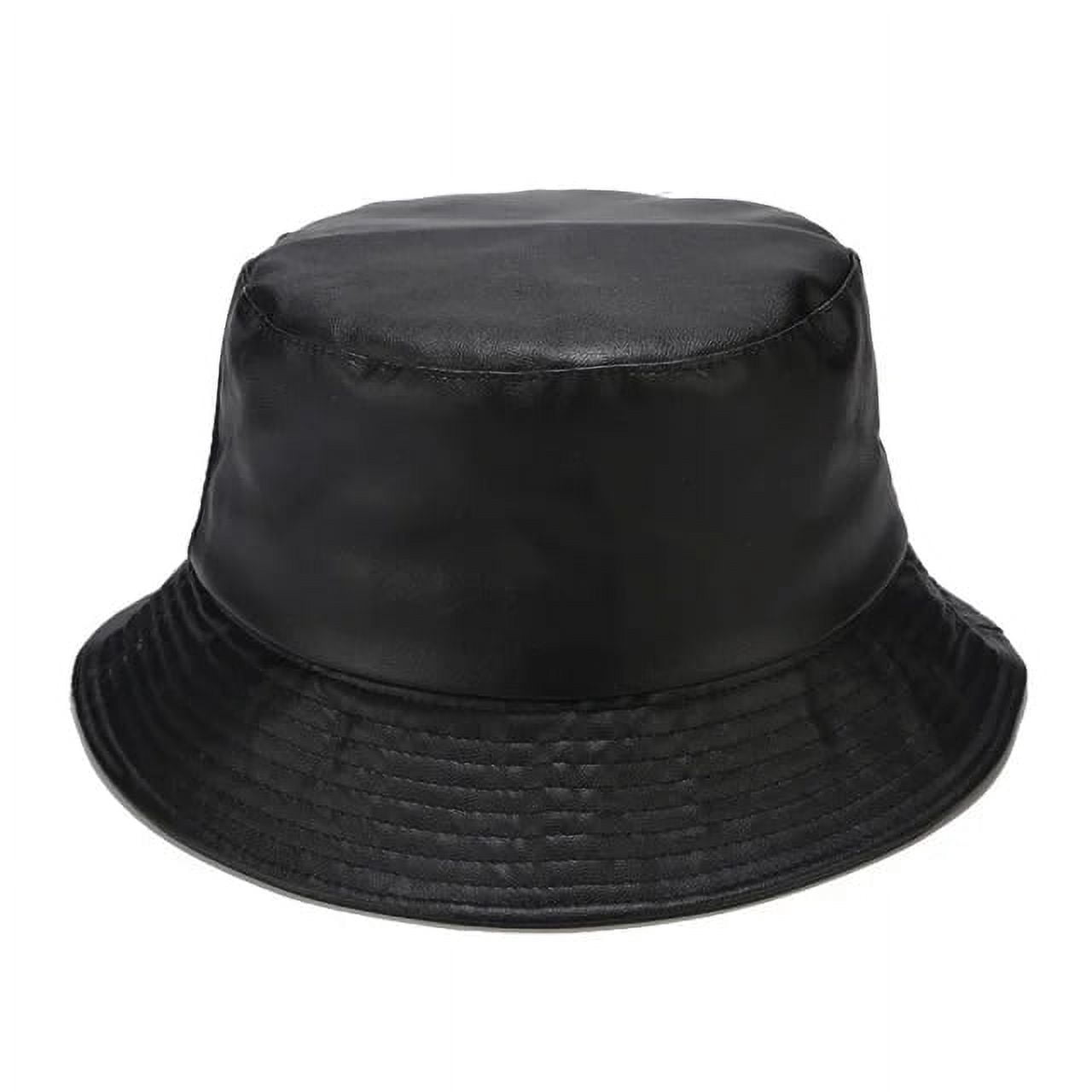 PIKADINGNIS New Bucket Hat Faux Leather Bucket Hats PU Cotton Solid Top ...