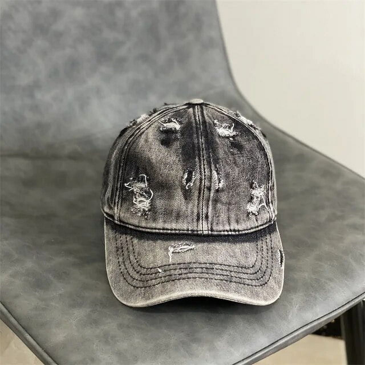 PIKADINGNIS New Fashion Denim Cap Casual Washed Old Hole Jean Baseball ...