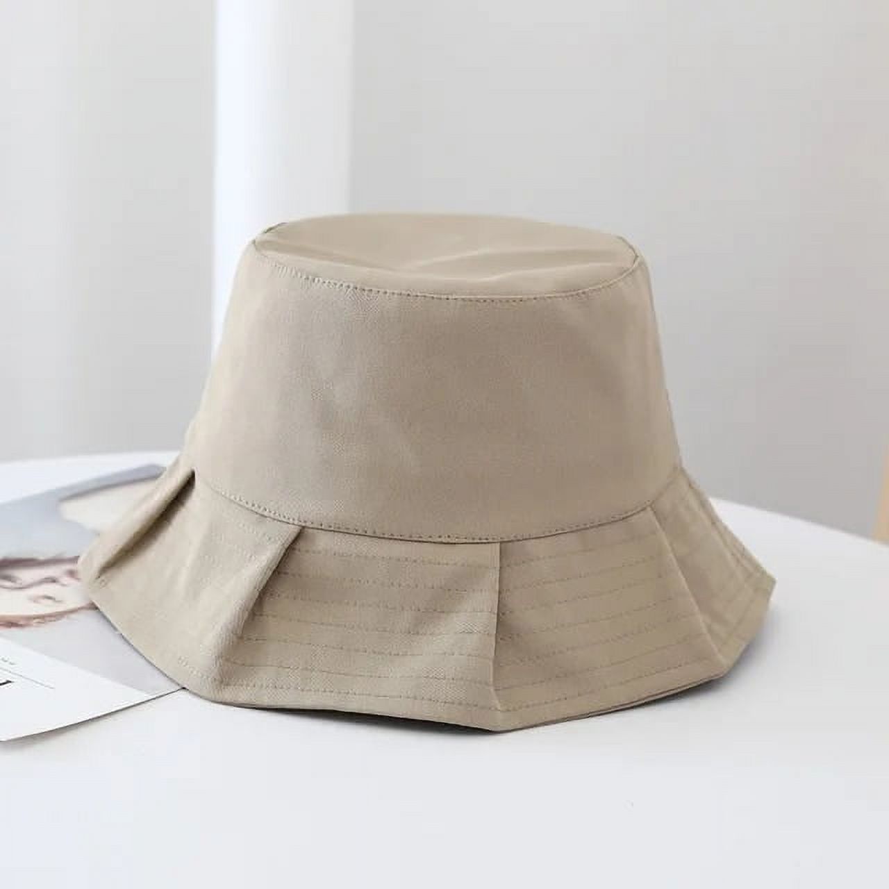 PIKADINGNIS New Ruffles Women Sun Hats Female Summer Solid Bucket Hat Lady Pure Color Panama ...