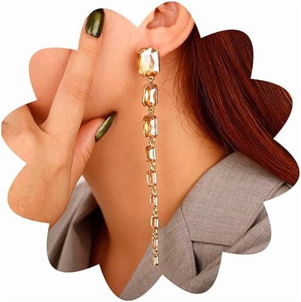 PIKADINGNIS Red Crystal Dangling Earrings for Women Long Fringe Chandelier Statement Earrings ...