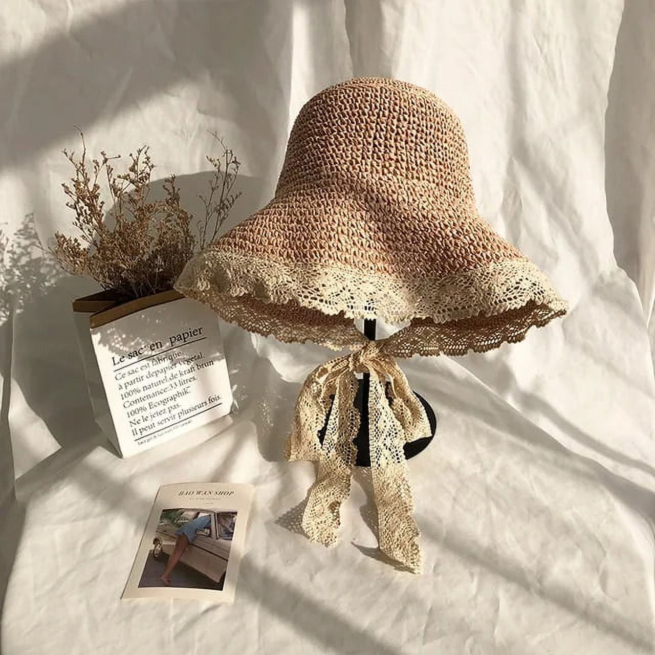 PIKADINGNIS Topi Matahari Renda Wanita Baru untuk Pinggiran Lebar ...