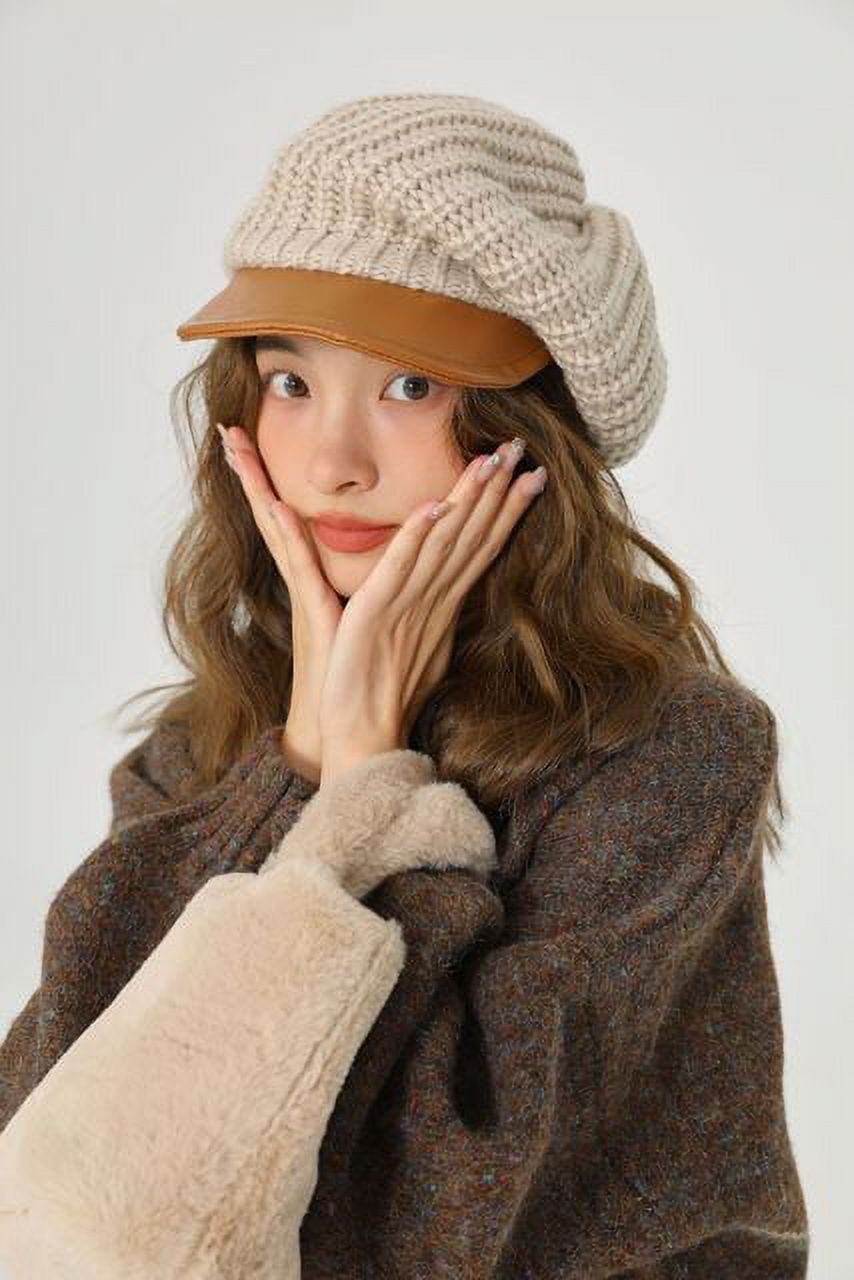 PIKADINGNIS Topi Wanita Topi Segi Delapan Rajutan Mode 2025 Topi Musim Gugur Musim Dingin untuk ...