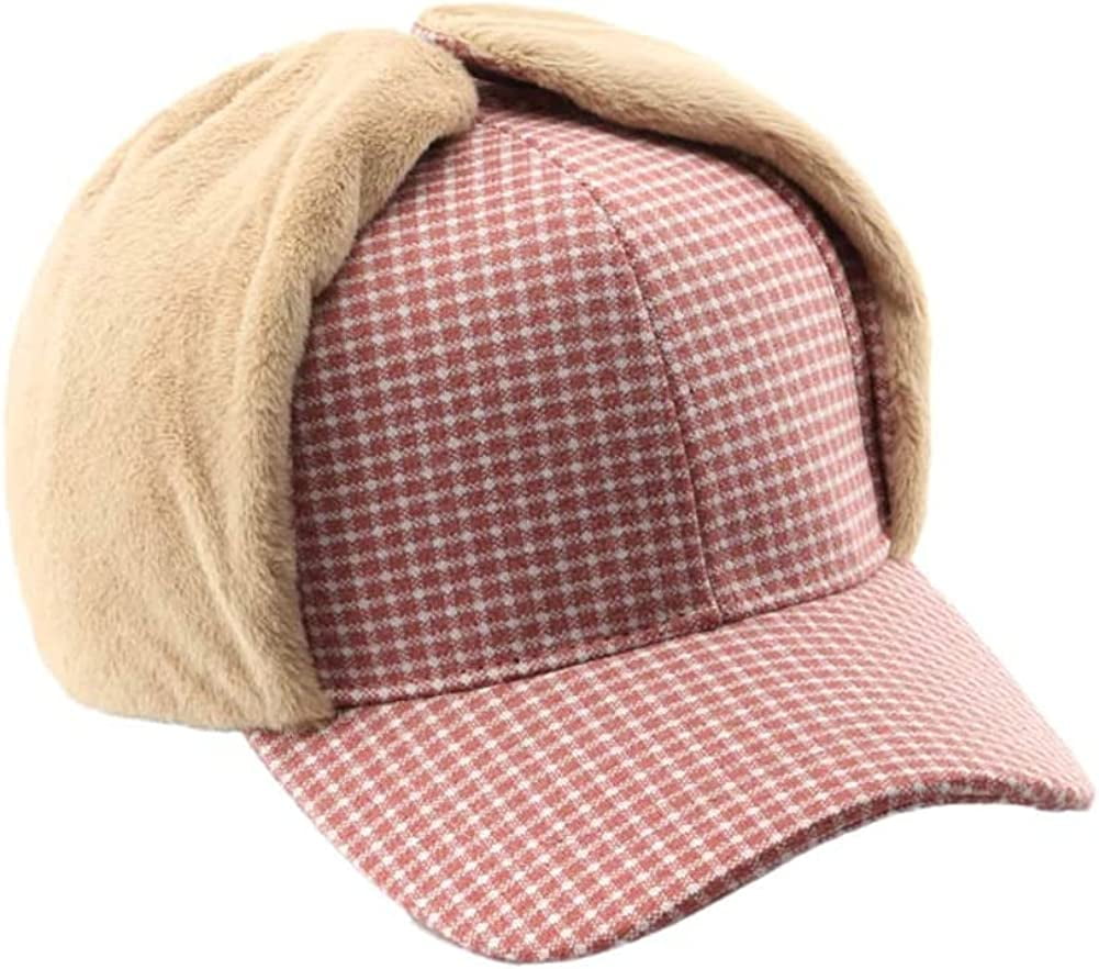 PIKADINGNIS Unisex Plaid Bomber Fluffy Plush Lining Warm Ear Flap Visor ...