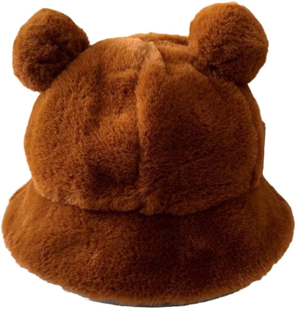 PIKADINGNIS Women Bucket Hat Fuzzy Plush Warm Soft Cap Cute Ears Thick ...