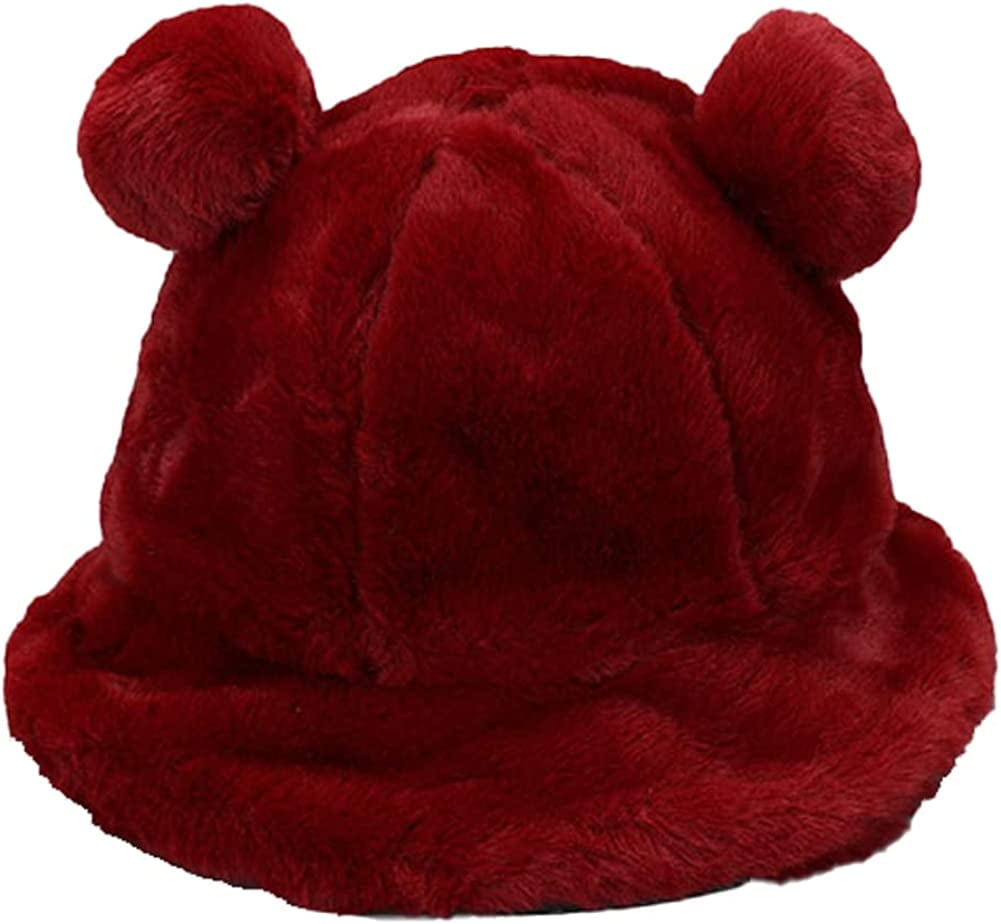 PIKADINGNIS Women Bucket Hat Fuzzy Plush Warm Soft Cap Cute Ears Thick ...