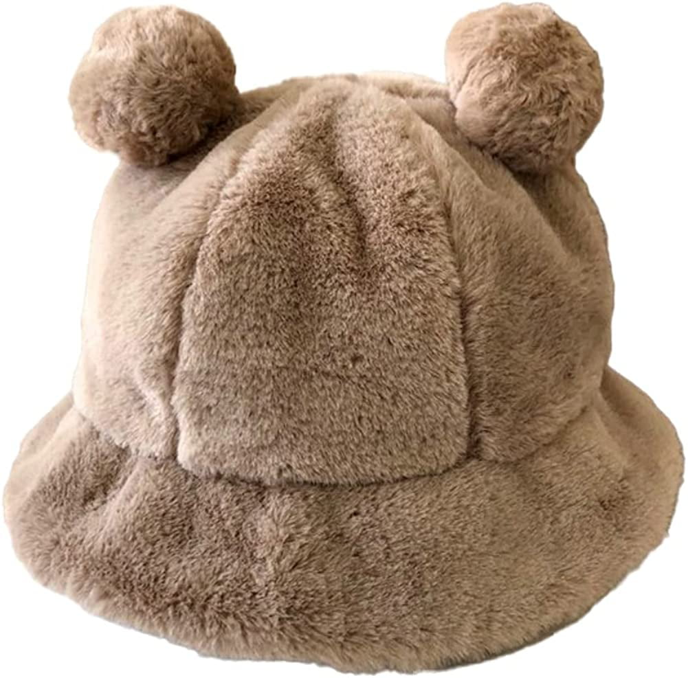 PIKADINGNIS Women Bucket Hat Fuzzy Plush Warm Soft Cap Cute Ears Thick ...