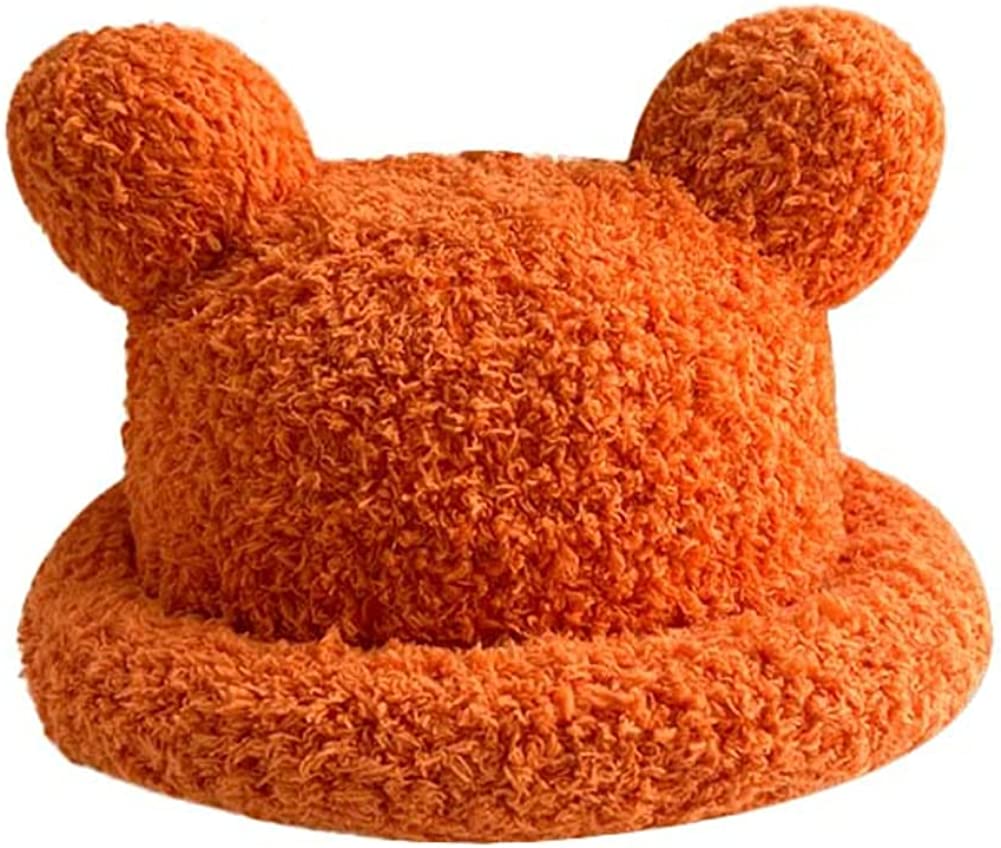 PIKADINGNIS Women Cute Bear Bucket Hat Fluffy Winter Cozy Faux Fur ...