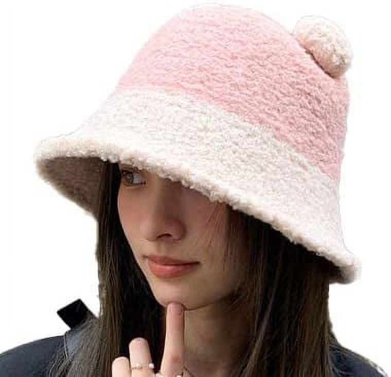 PIKADINGNIS Women Cute Ears Bucket Hat Trendy Fluffy Winter Cozy Fuzzy ...