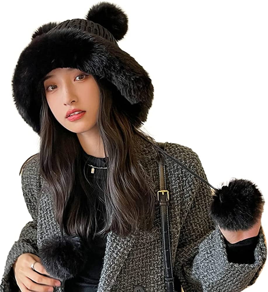 PIKADINGNIS Women Cute Knit Hat Winter Fluffy Plush Lining Soft Warm ...