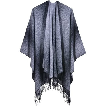 HeroNeo Women Winter Knit Hooded Poncho Cape Crochet Fringed Tassel ...