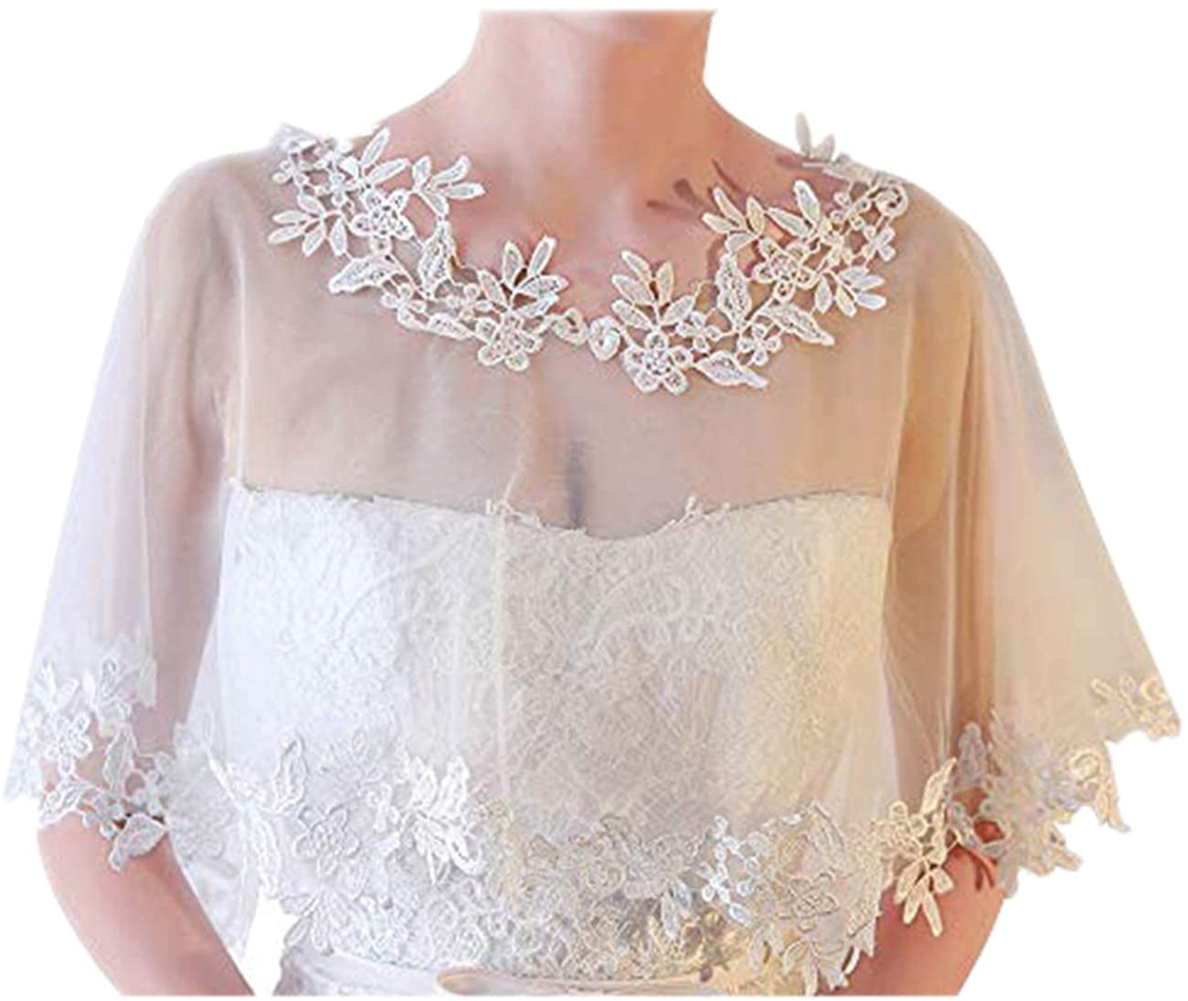 PIKADINGNIS Women Lace Wedding Shawls Wrap Bridal Embroidered Shrug ...