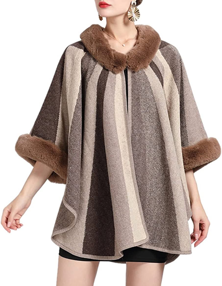 PIKADINGNIS Women Luxury Bridal Faux Fur Shawl Wraps Cloak Coat Sweater ...