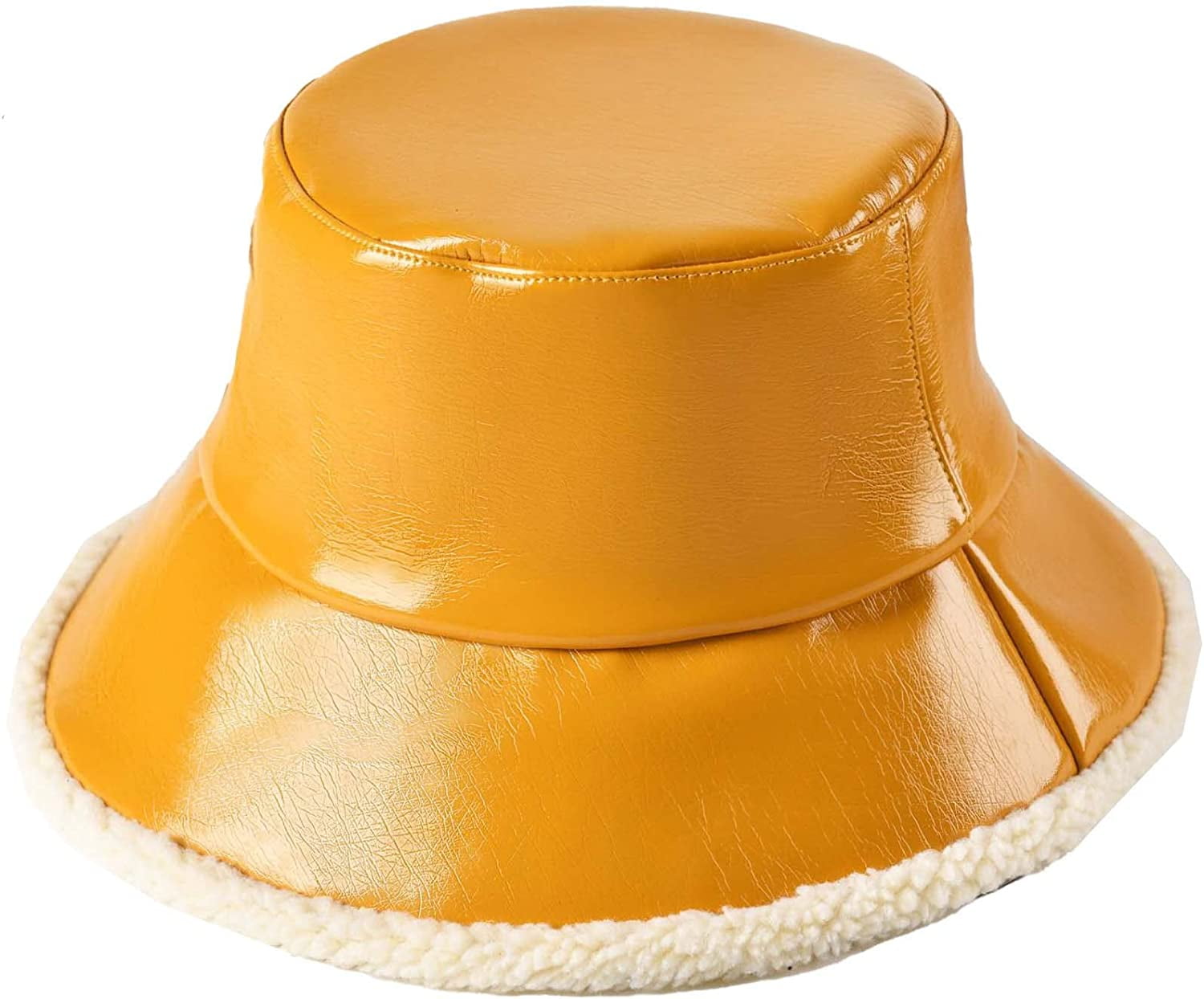 PIKADINGNIS Women PU Bucket Hat Waterproof Casual Fluffy Cozy Fuzzy ...