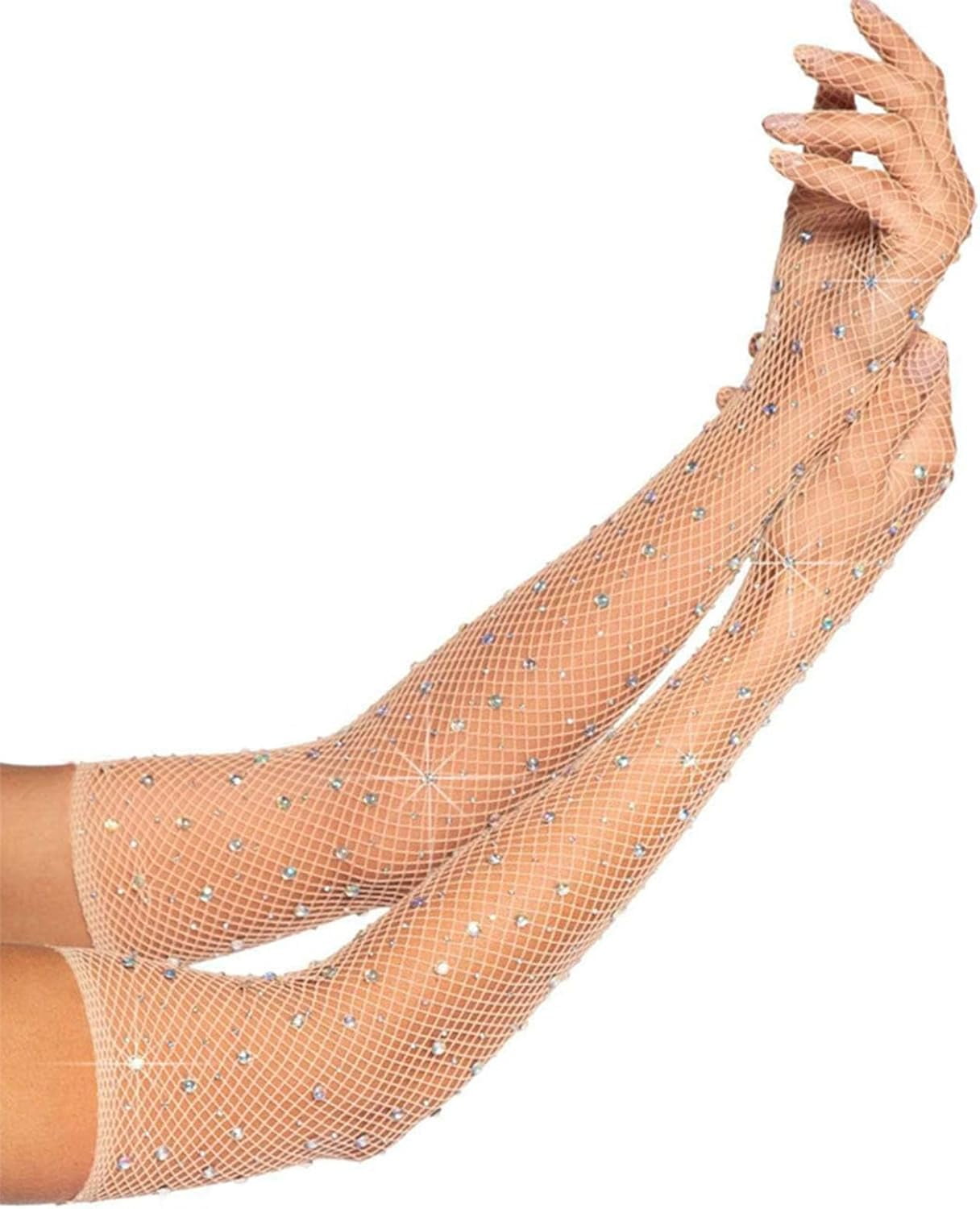 PIKADINGNIS Women Rhinestone Long Fishnet Gloves Sparkly Mesh Gloves ...