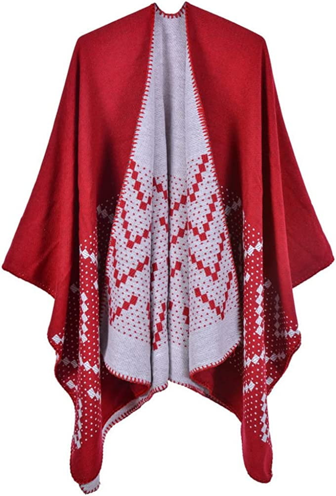 PIKADINGNIS Women Shawl Wraps Open Front Poncho Sweater Cardigan Blanket Cape Warm Winter Scarf ...