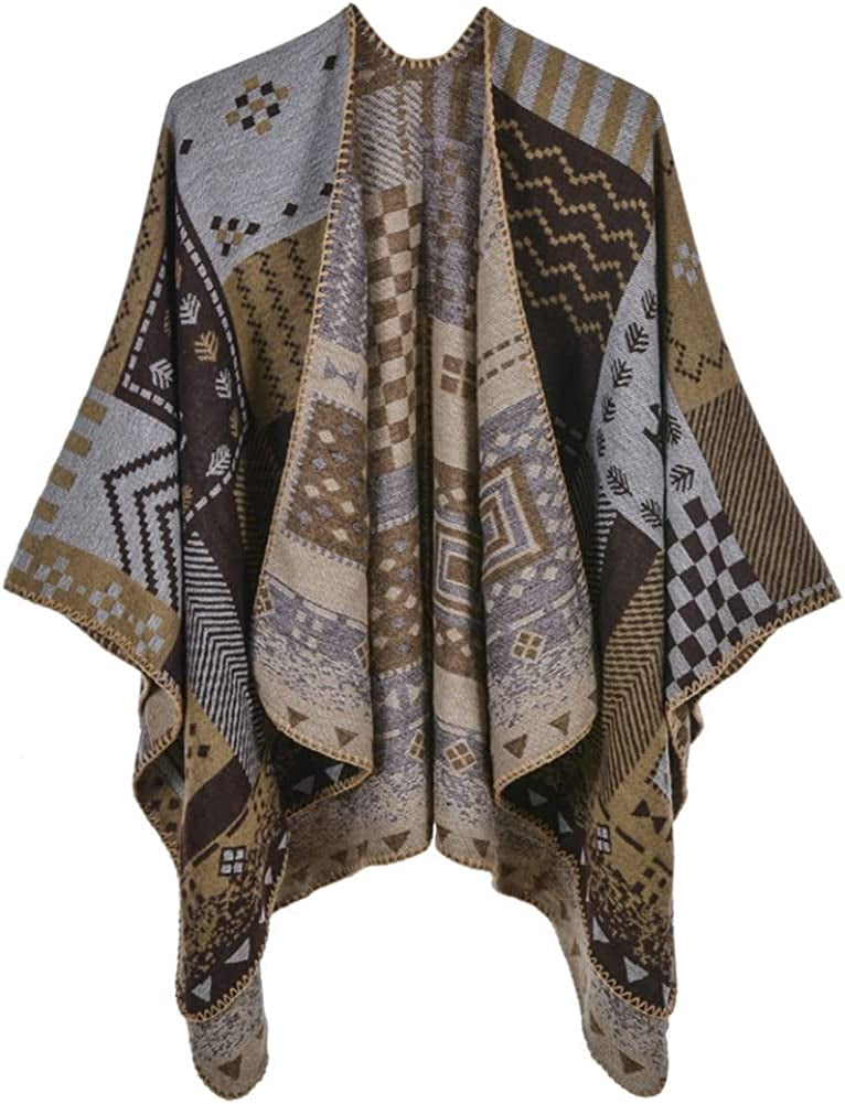 PIKADINGNIS Women Shawl Wraps Plaid Poncho Open Front Sweater Cardigan ...