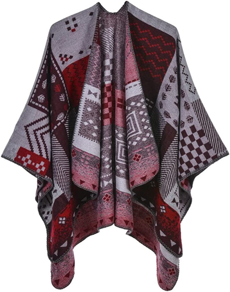 PIKADINGNIS Women Shawl Wraps Plaid Poncho Open Front Sweater Cardigan ...