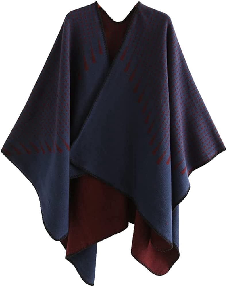 PIKADINGNIS Women Shawl Wraps Poncho Fleece Sweater Cape Open Front ...