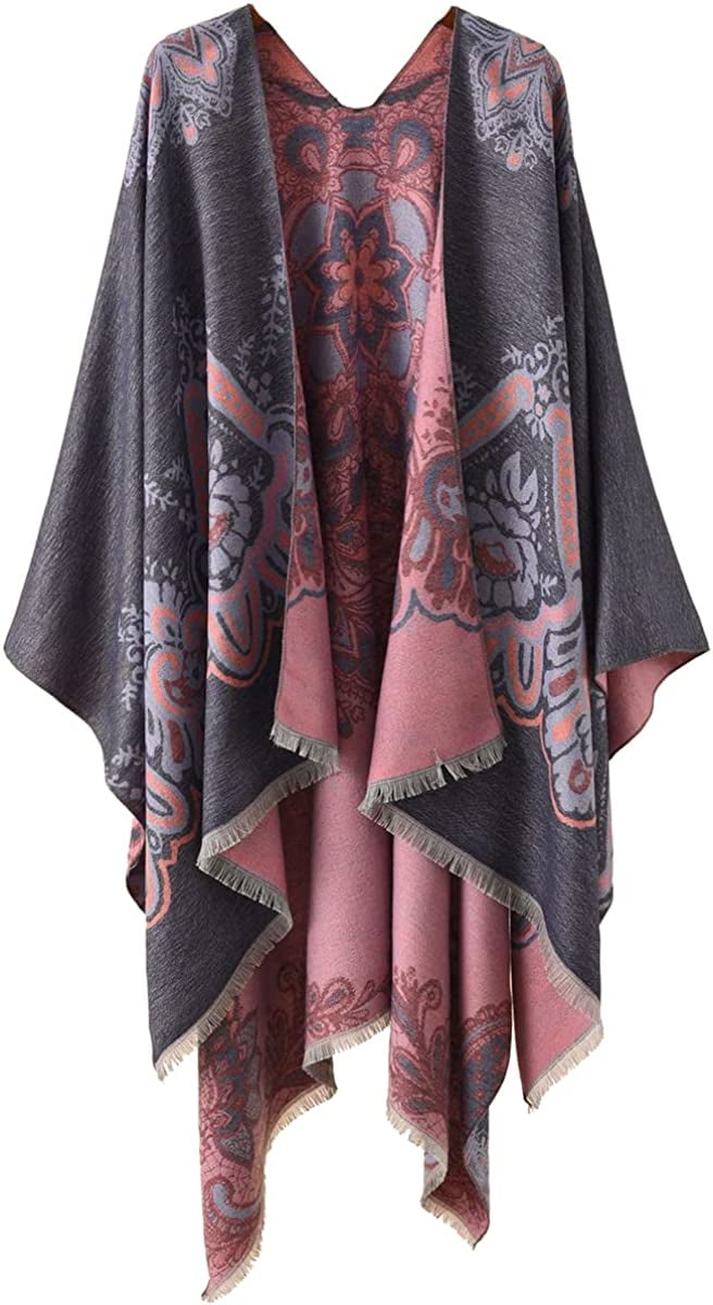 PIKADINGNIS Women Shawl Wraps Poncho Fleece Sweater Coat Cape Travel ...
