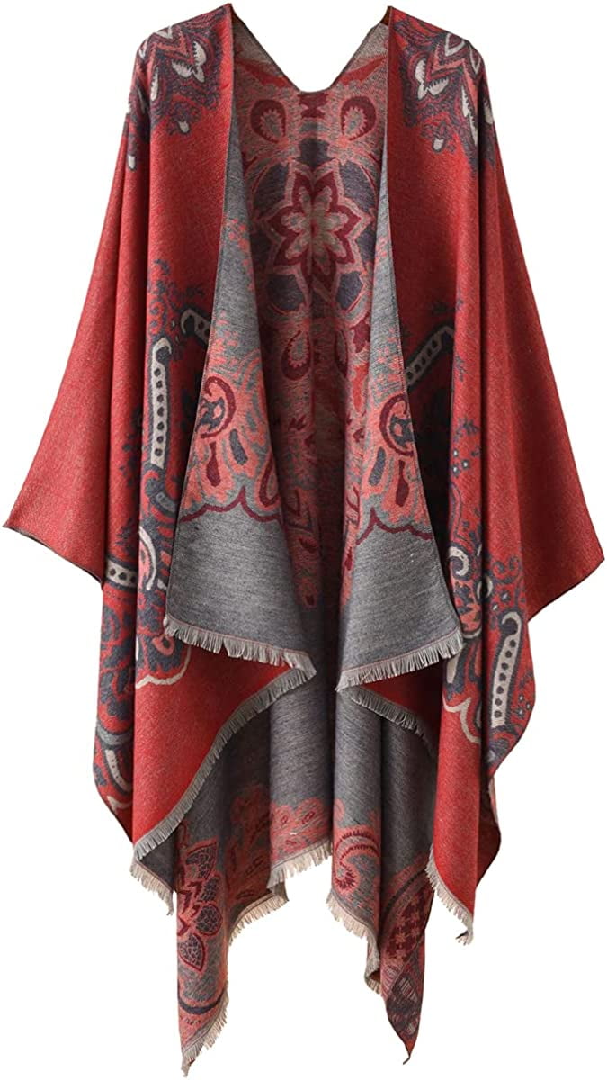 PIKADINGNIS Women Shawl Wraps Poncho Fleece Sweater Coat Cape Travel ...