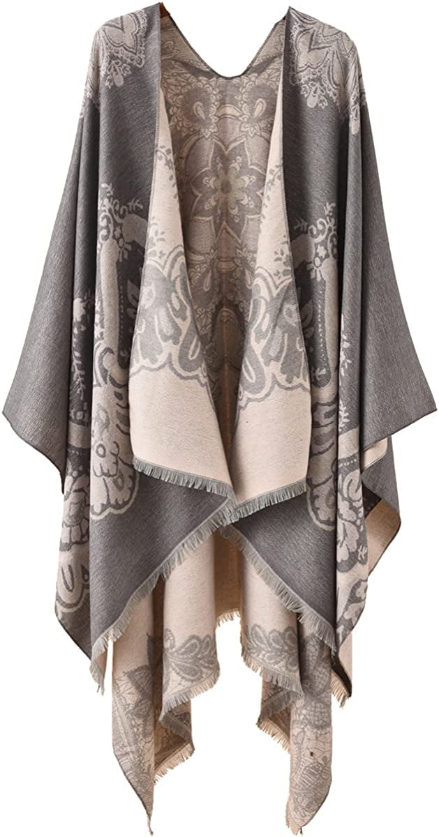 PIKADINGNIS Women Shawl Wraps Poncho Fleece Sweater Coat Cape Travel ...