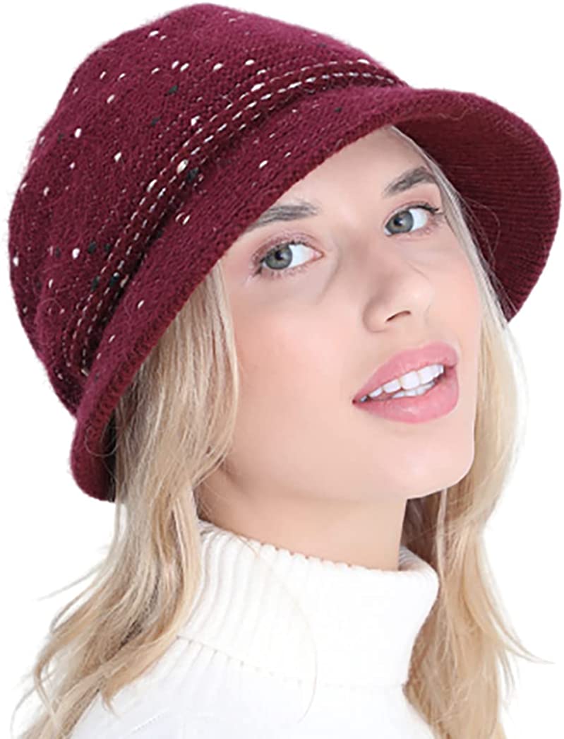 PIKADINGNIS Women Trendy Winter Bearies Floral Knit Lined Thick Hat ...