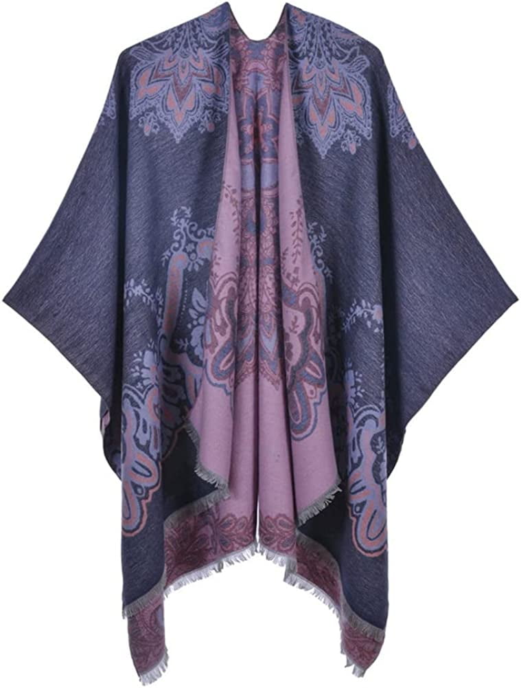 PIKADINGNIS Women Warm Shawl Wraps Double Side Poncho Front Open Cape ...